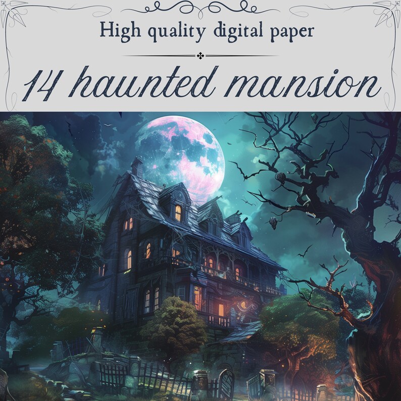 Printable Haunted Mansion Digital Paper, Halloween Houses Background ...