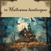 Halloween Landscape Digital Paper, Haunted Houses Images, Watercolor ...