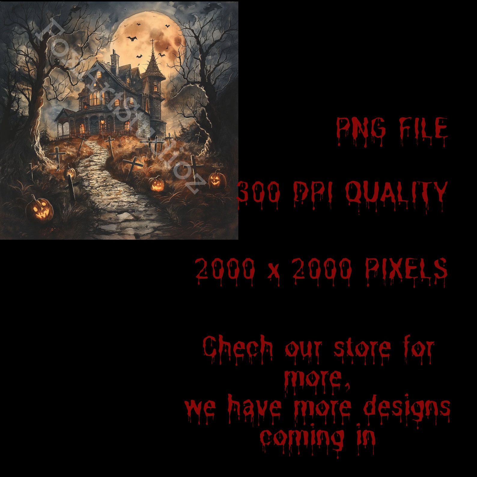 Halloween Landscape Digital Paper, Haunted Houses Images, Watercolor ...