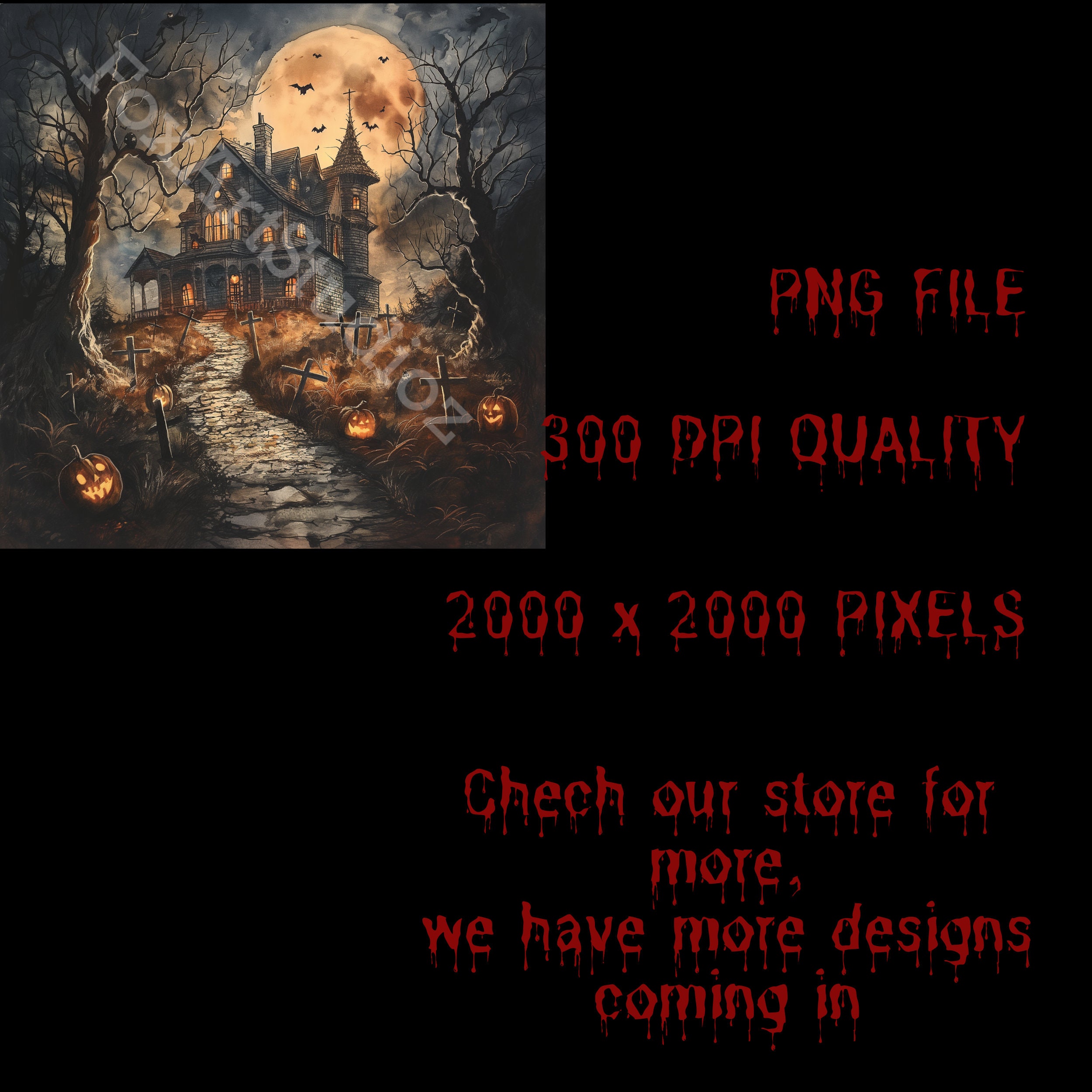 Halloween Landscape Digital Paper, Haunted Houses Images, Watercolor ...