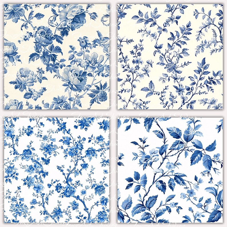 Chinoiserie Floral Seamless Patterns - Toile De Jouy Digital Paper ...