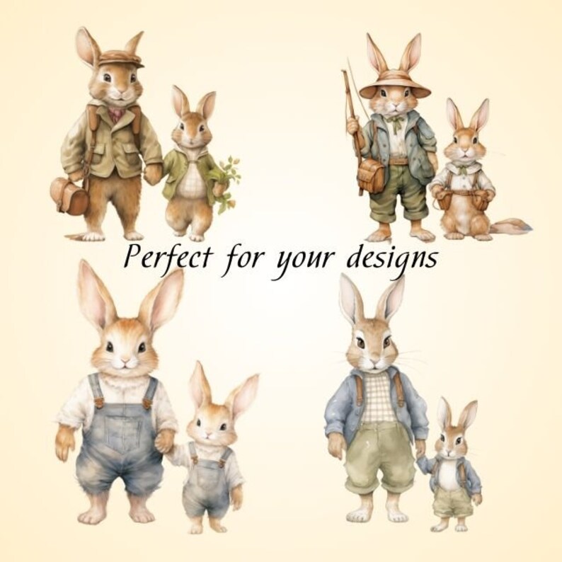 Papa Bunny Clipart, Watercolor Father's Day Clipart, Cute Rabbits ...