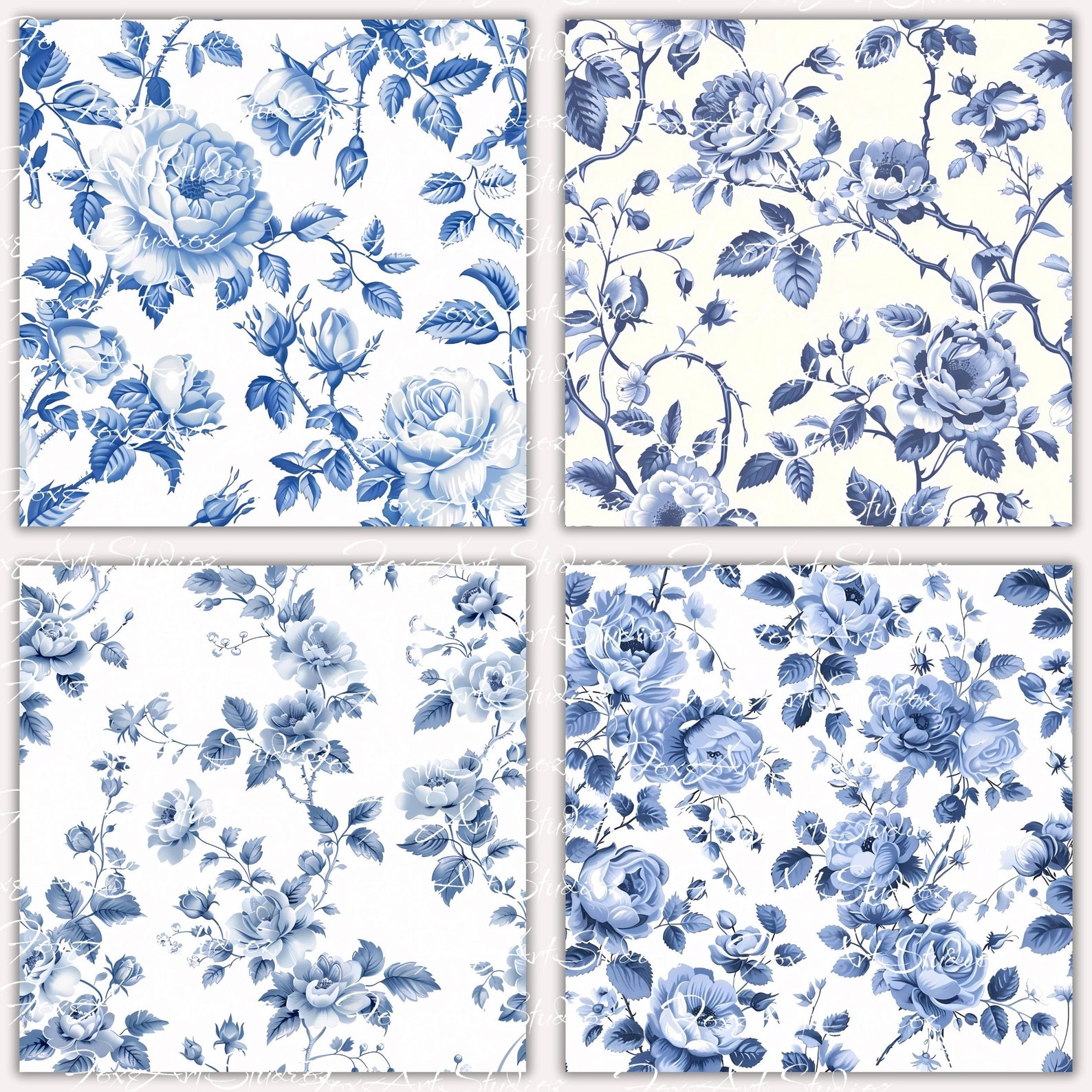 Chinoiserie Floral Seamless Patterns - Toile De Jouy Digital Paper ...