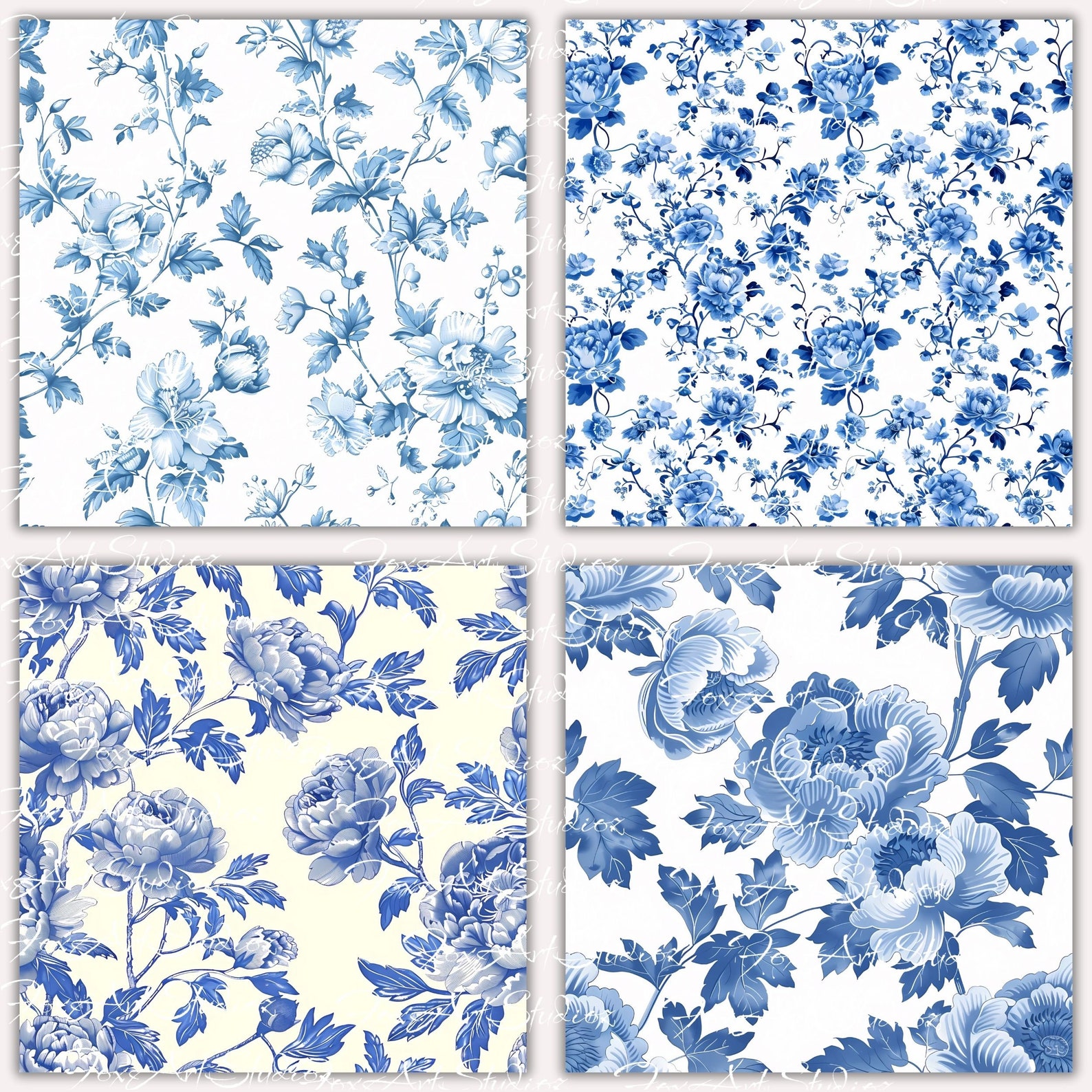 Chinoiserie Floral Seamless Patterns - Toile De Jouy Digital Paper ...