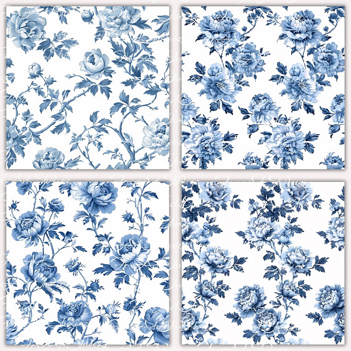 Chinoiserie Floral Seamless Patterns - Toile De Jouy Digital Paper ...