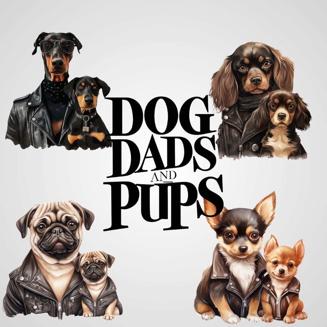 Watercolor Cute Father's Day Png, Papa Dogs and Pups, Watercolor ...