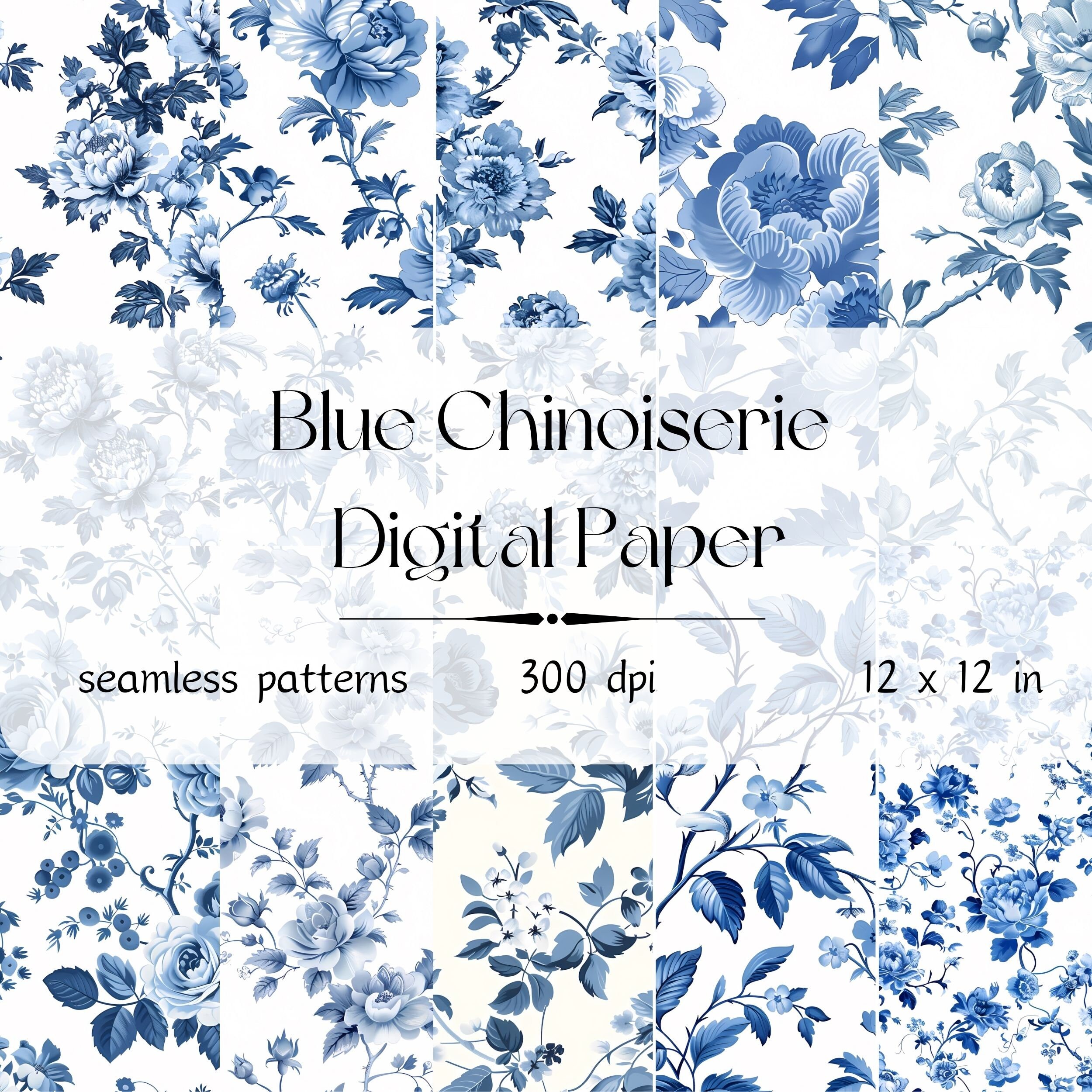 Chinoiserie Floral Seamless Patterns - Toile De Jouy Digital Paper ...