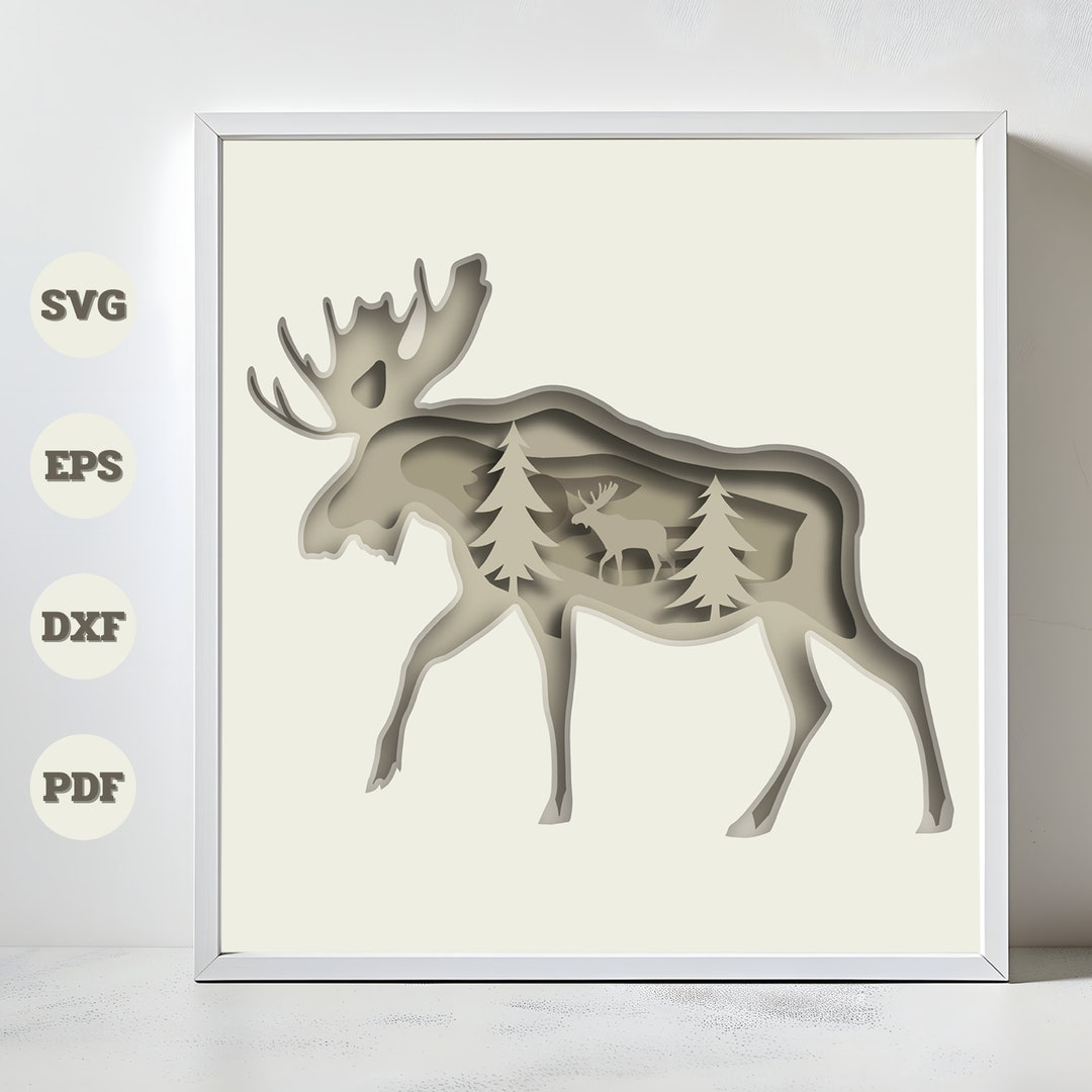 Moose Shadow Box, 3D Moose SVG, Paper Cut Light Box Template Files ...