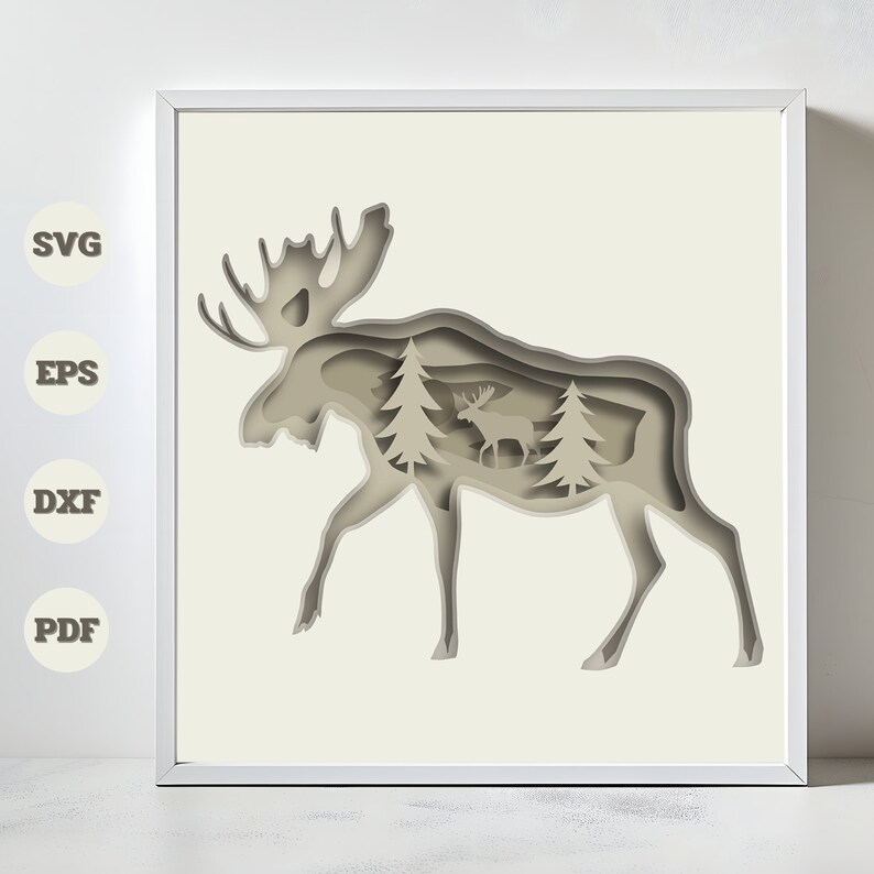 Moose Shadow Box, 3D Moose SVG, Paper Cut Light Box Template Files ...