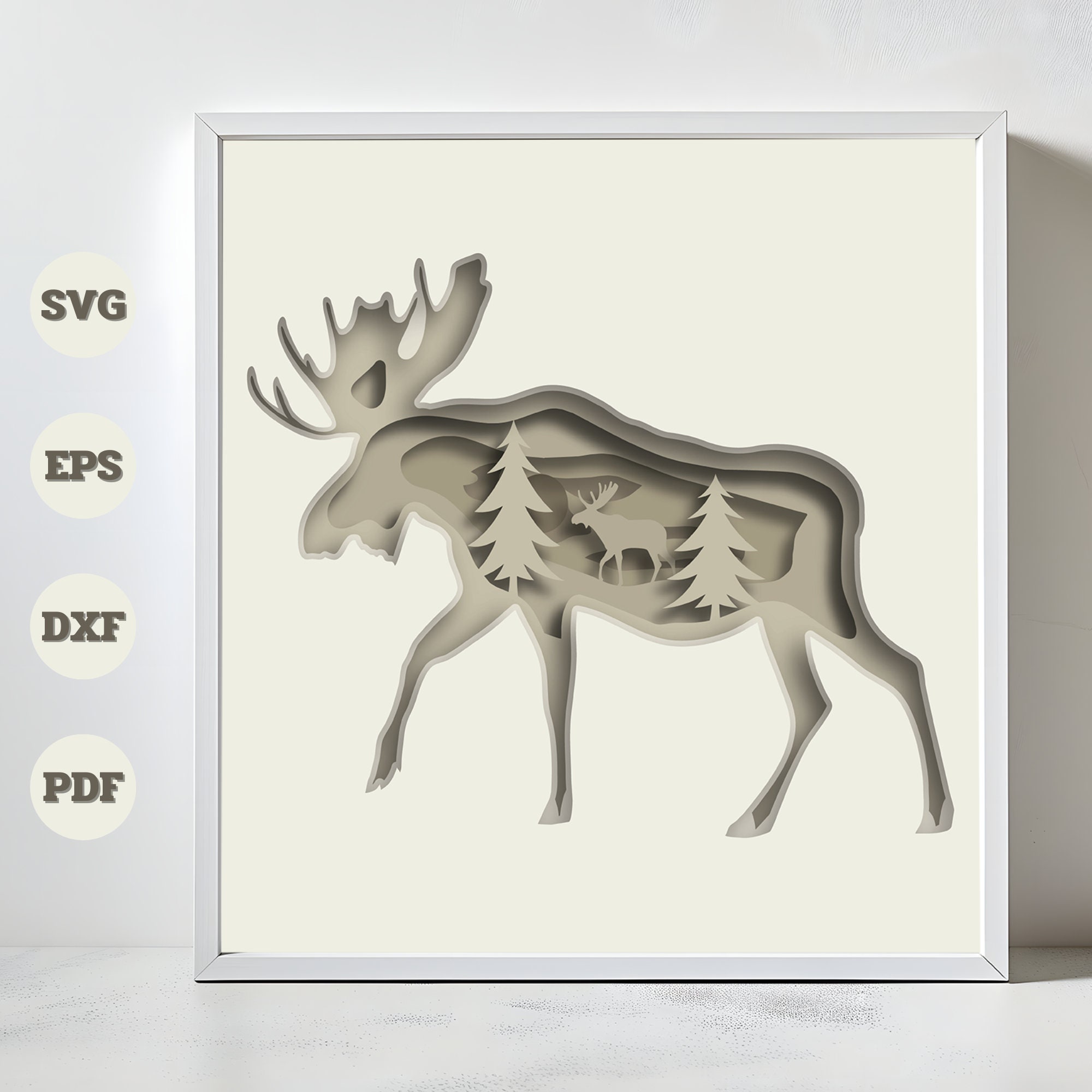 Moose Shadow Box, 3D Moose SVG, Paper Cut Light Box Template Files ...