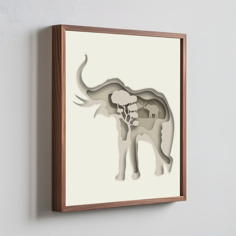 3D Elephant Shadow Box SVG Template, 3D Elephant Light Box, Paper Cut ...