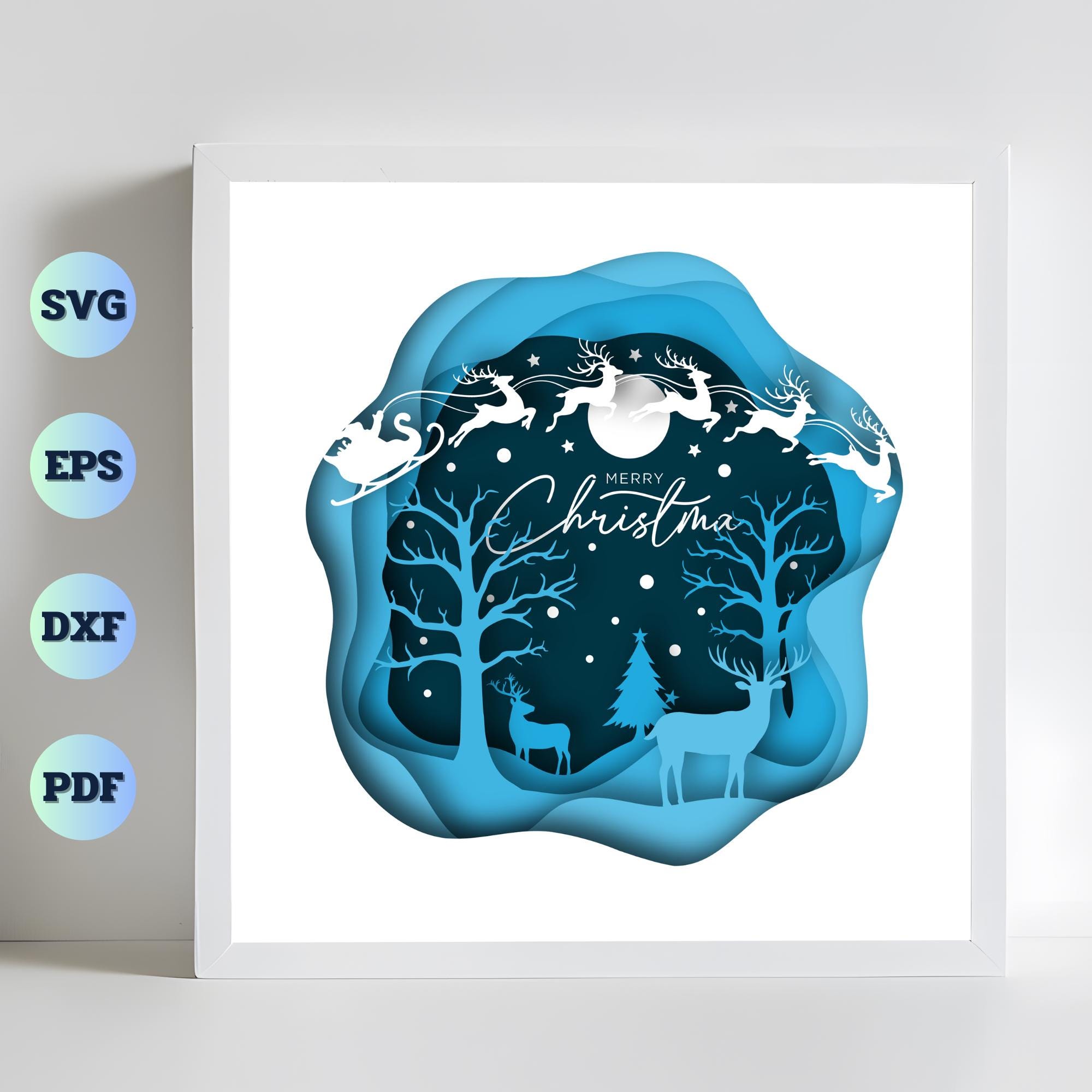 3D Merry Christmas Shadow Box Template, Xmas Shadow Boxes, 3d Christmas ...