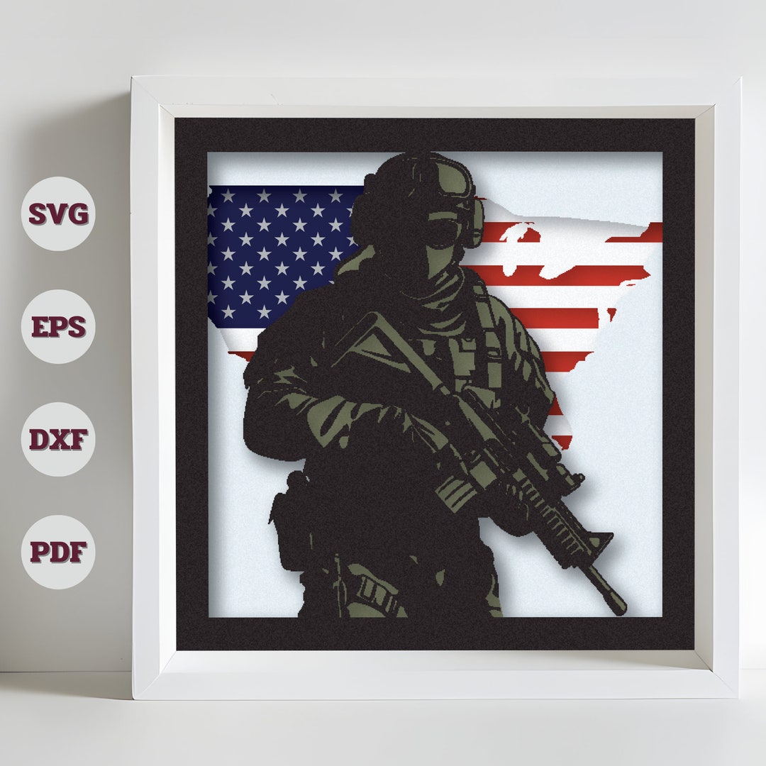 Soldier Silhouette SVG , Military Shadow Box Army, Shadow Box Navy ...