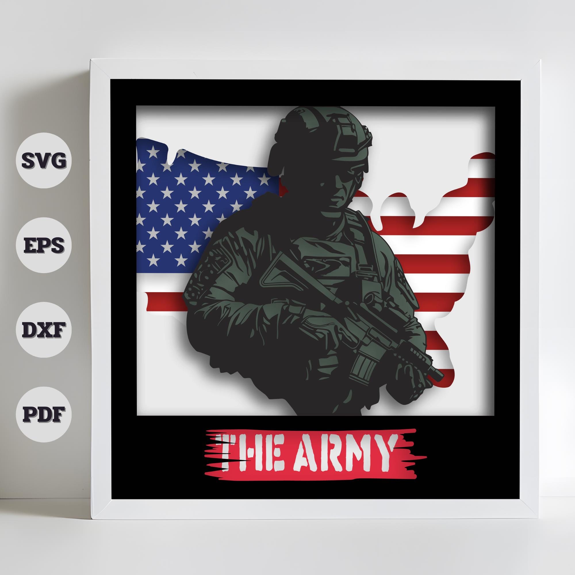 3D Us Army SVG, Soldier Silhouette SVG , Military Shadow Box Army ...