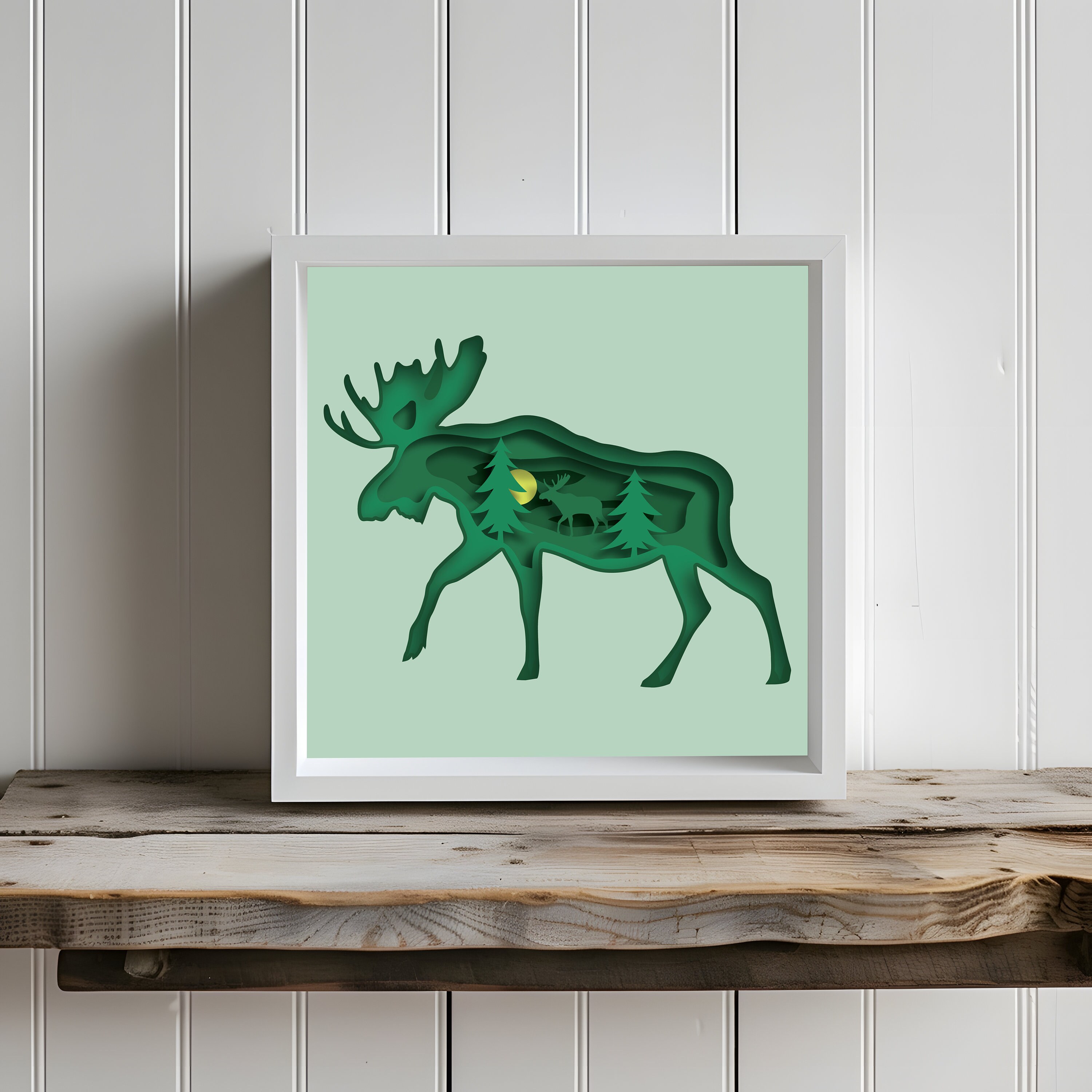 Moose Shadow Box, 3D Moose SVG, Paper Cut Light Box Template Files ...