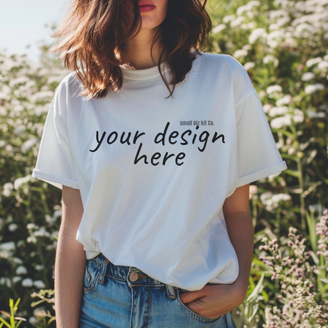 Boho White Shirt Mockup, White Tee Model, Front and Back Bundle ...