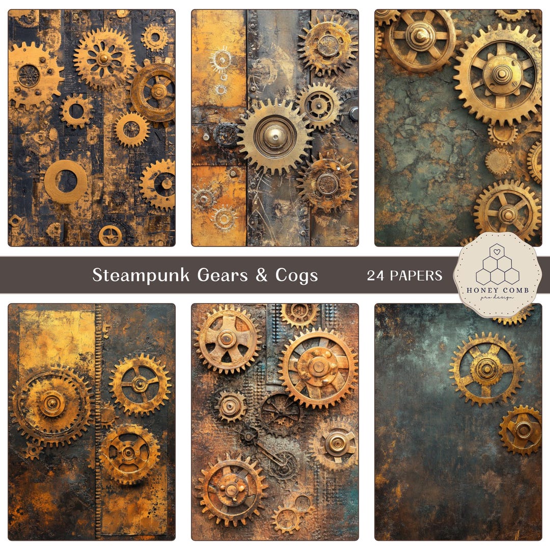 Steampunk Gears & Cogs Collage Kit - 24 Images + 8 Printable Sheets ...