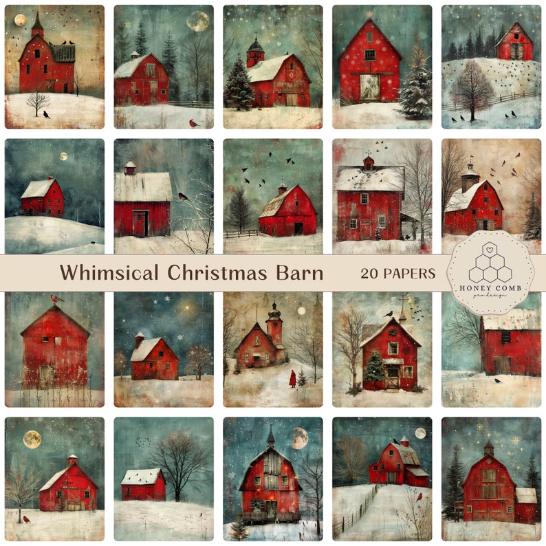 Whimsical Christmas Barn Papers Kit - 20 Portrait Papers + 7 Printable ...