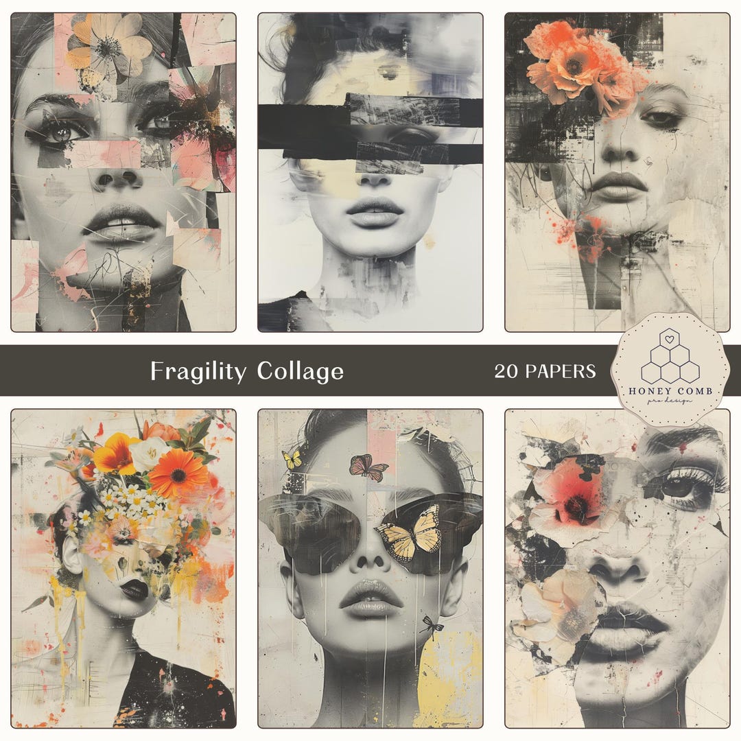 Fragility Collage: 20 Artistic Digital Papers, Printable Sheets ...