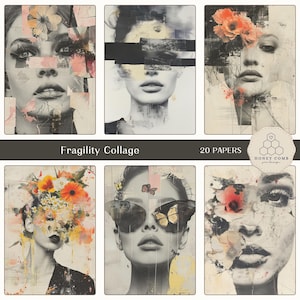 Fragility Collage: 20 Artistic Digital Papers, Printable Sheets ...
