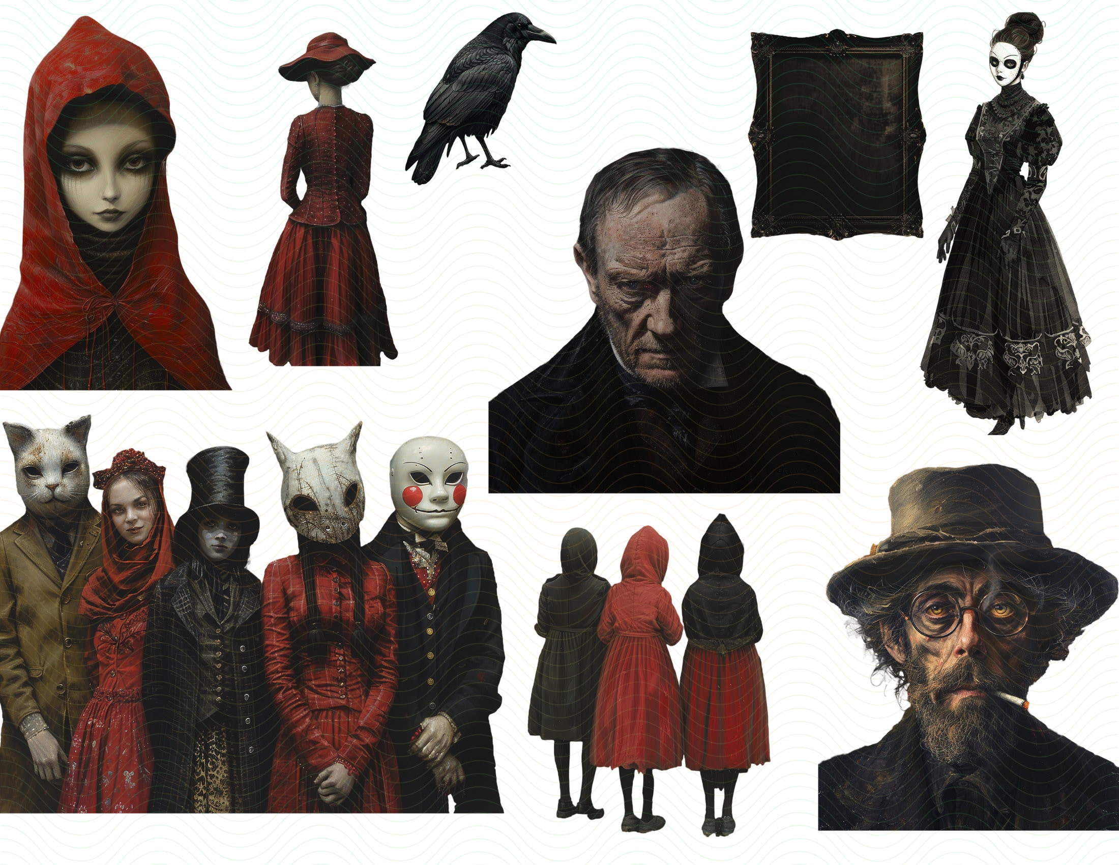 Gothic Fantasy, Gothic Characters, Ephemera, Mixed Media Art, Printable ...