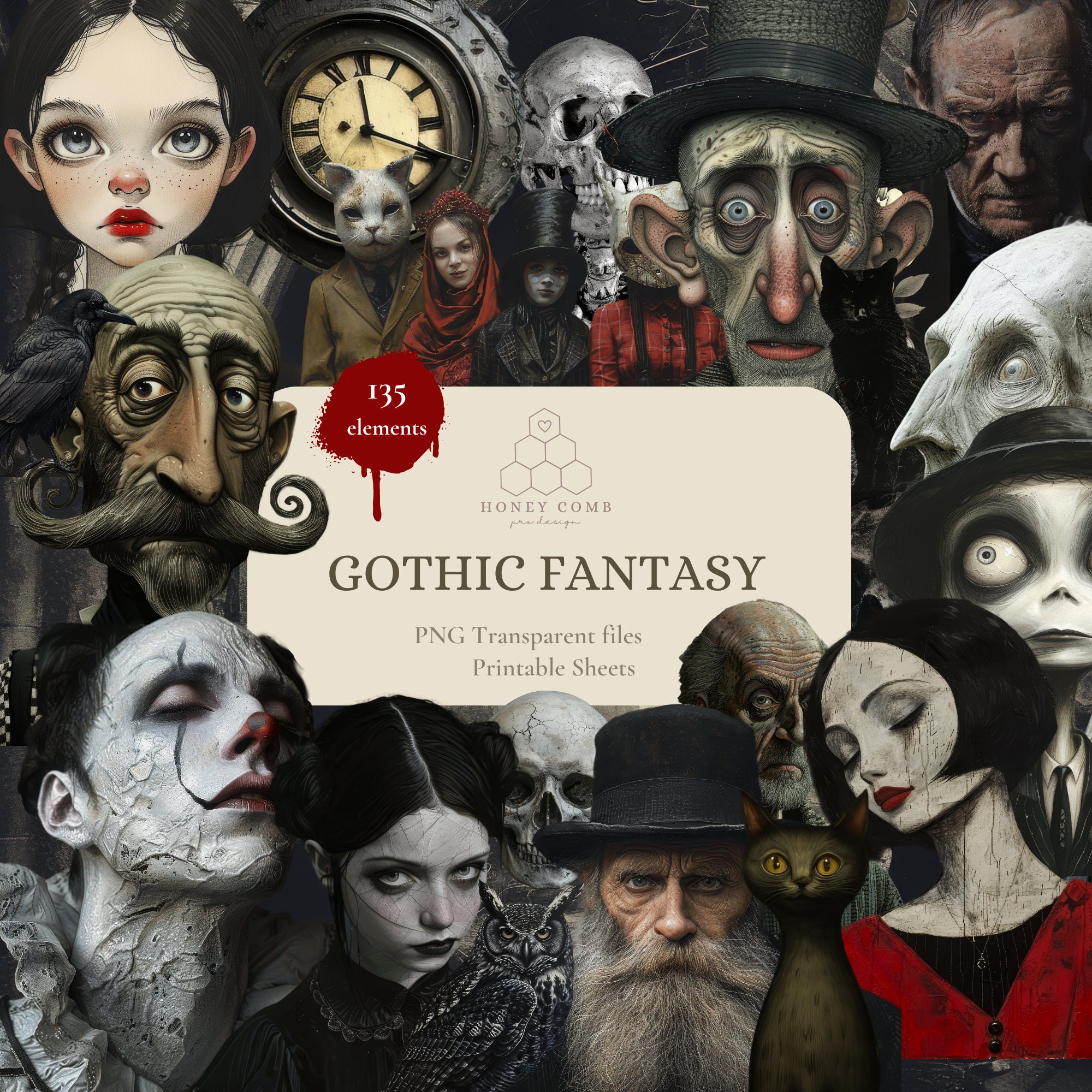 Gothic Fantasy, Gothic Characters, Ephemera, Mixed Media Art, Printable ...