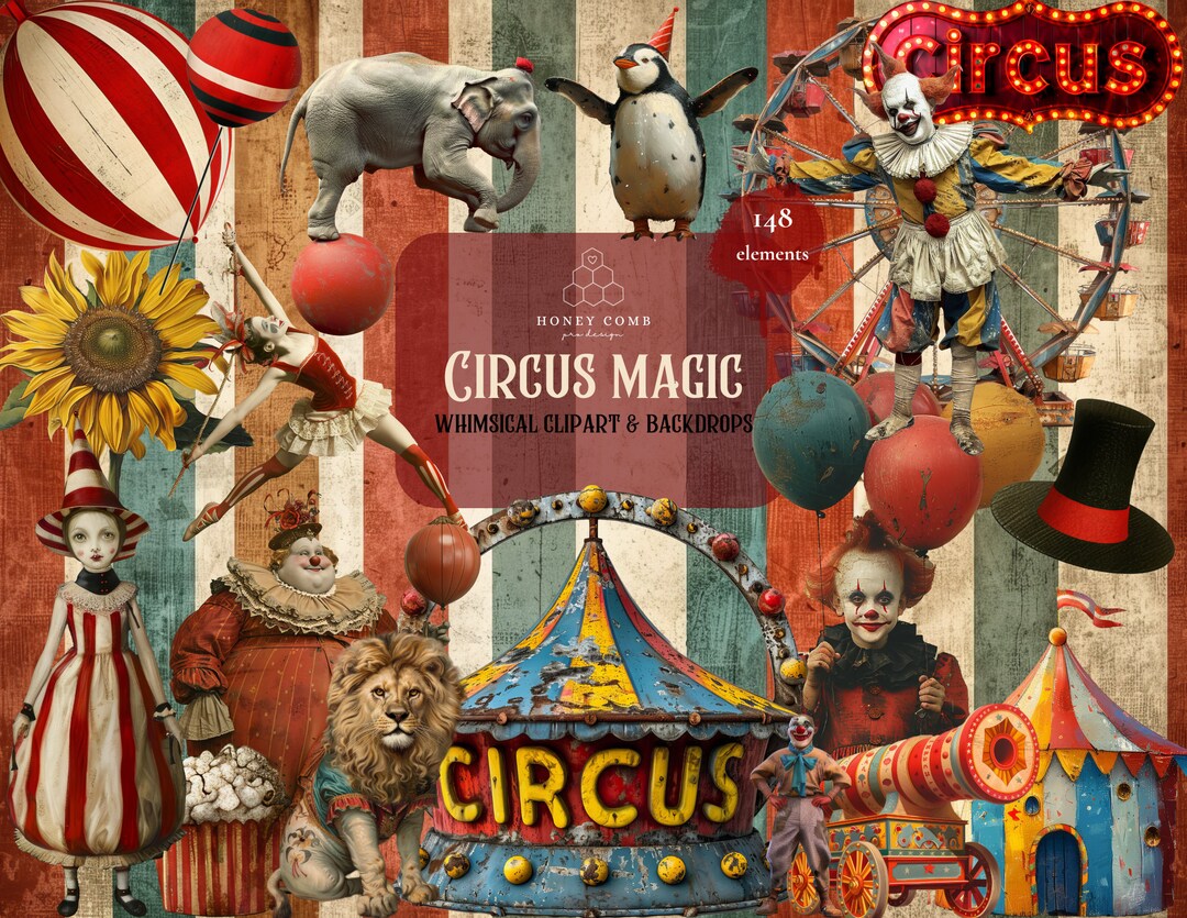 Circus Magic - Ultimate Digital Paper Pack, Vintage Circus Clipart ...