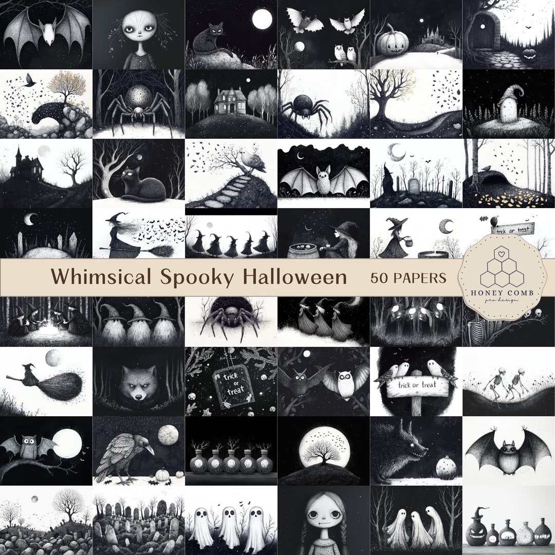 Whimsical Spooky Halloween Paper Kit - 50 Landscape Papers + 17 ...