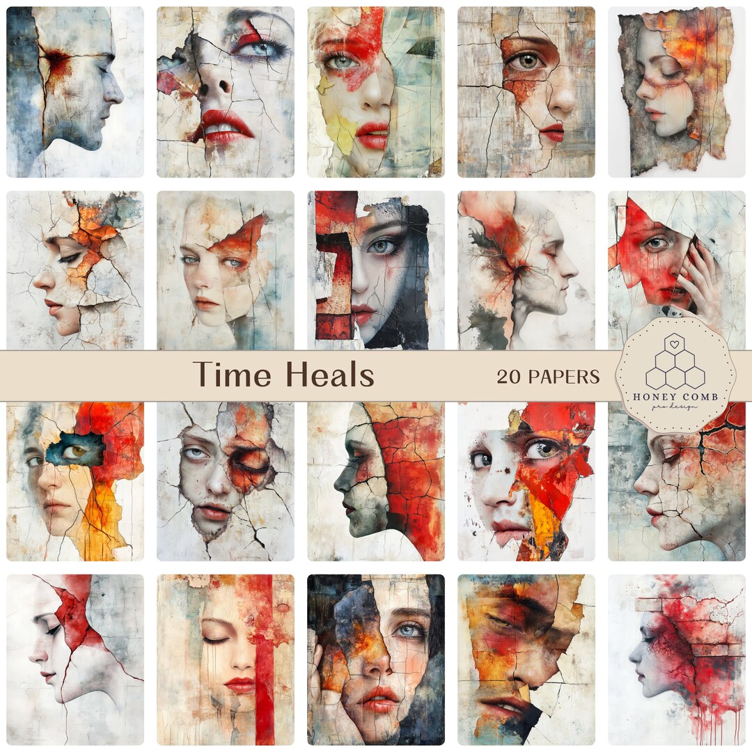 Time Heals Art Papers Kit - 20 Portrait Papers, 3 Sizes, Photorealistic ...