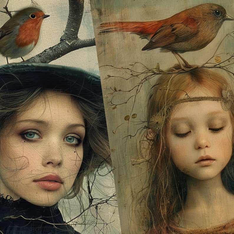 Bird-head Girl Paper Kit - 30 Portrait Papers + 10 Printable Sheets ...