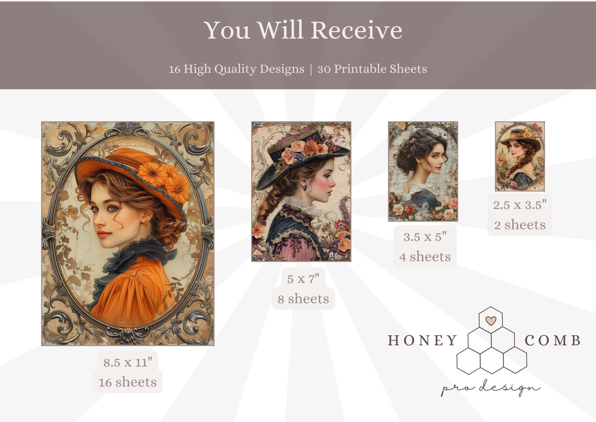 Victorian Elegance in Aged Watercolor: Ornate Silver Frames & Floral ...