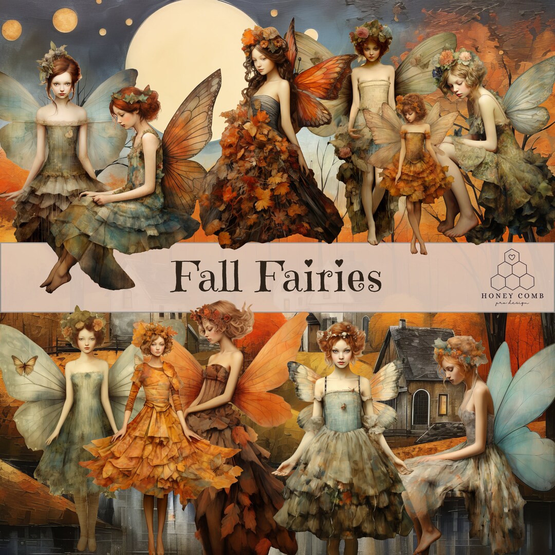 Fall Fairies: Winged Autumn Beauties – 11 PNG Elements, 12 Backgrounds ...