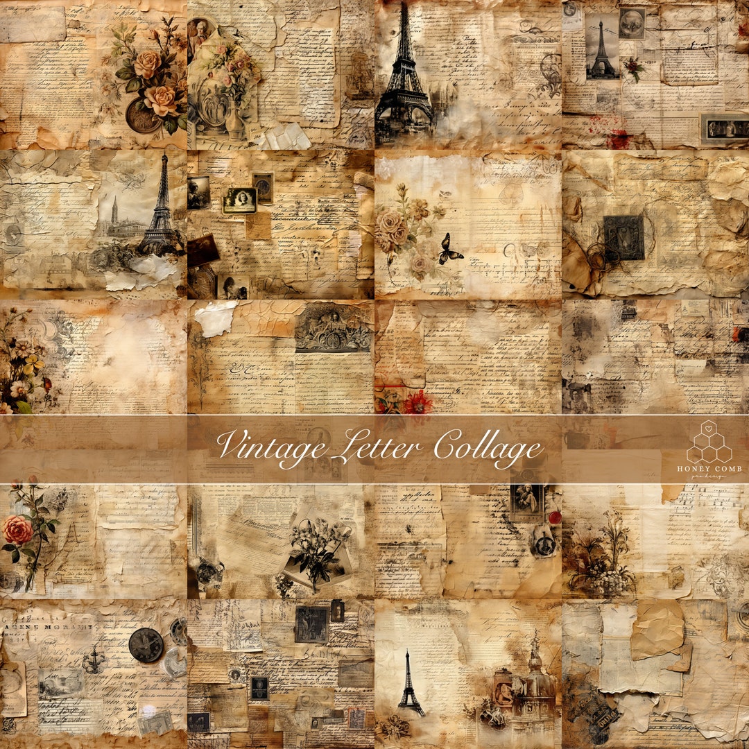 Vintage Letter Collage - 20 Portrait Papers, 6 Printable Sheets ...