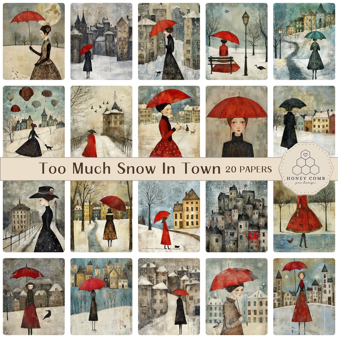 Too Much Snow in Town Winter Papers & Printable Sheets, Digital Art for ...