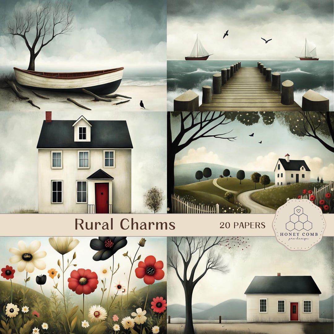 Rural Charms - Farmhouse and Coastal Illustrations – 20 Landscape ...