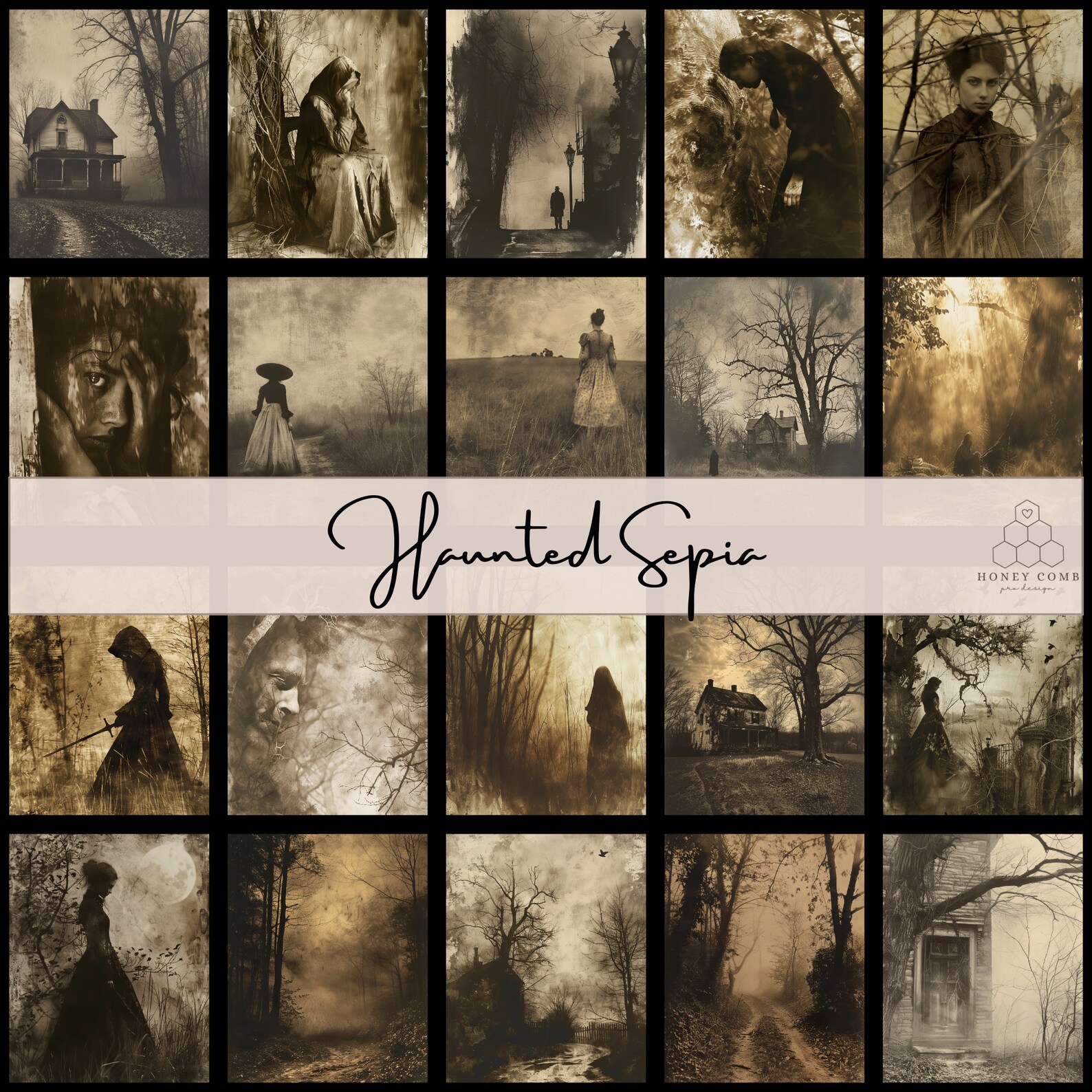 Haunted Sepia Paper Pack: Vintage Gothic Scrapbook Papers, 20 Digital ...