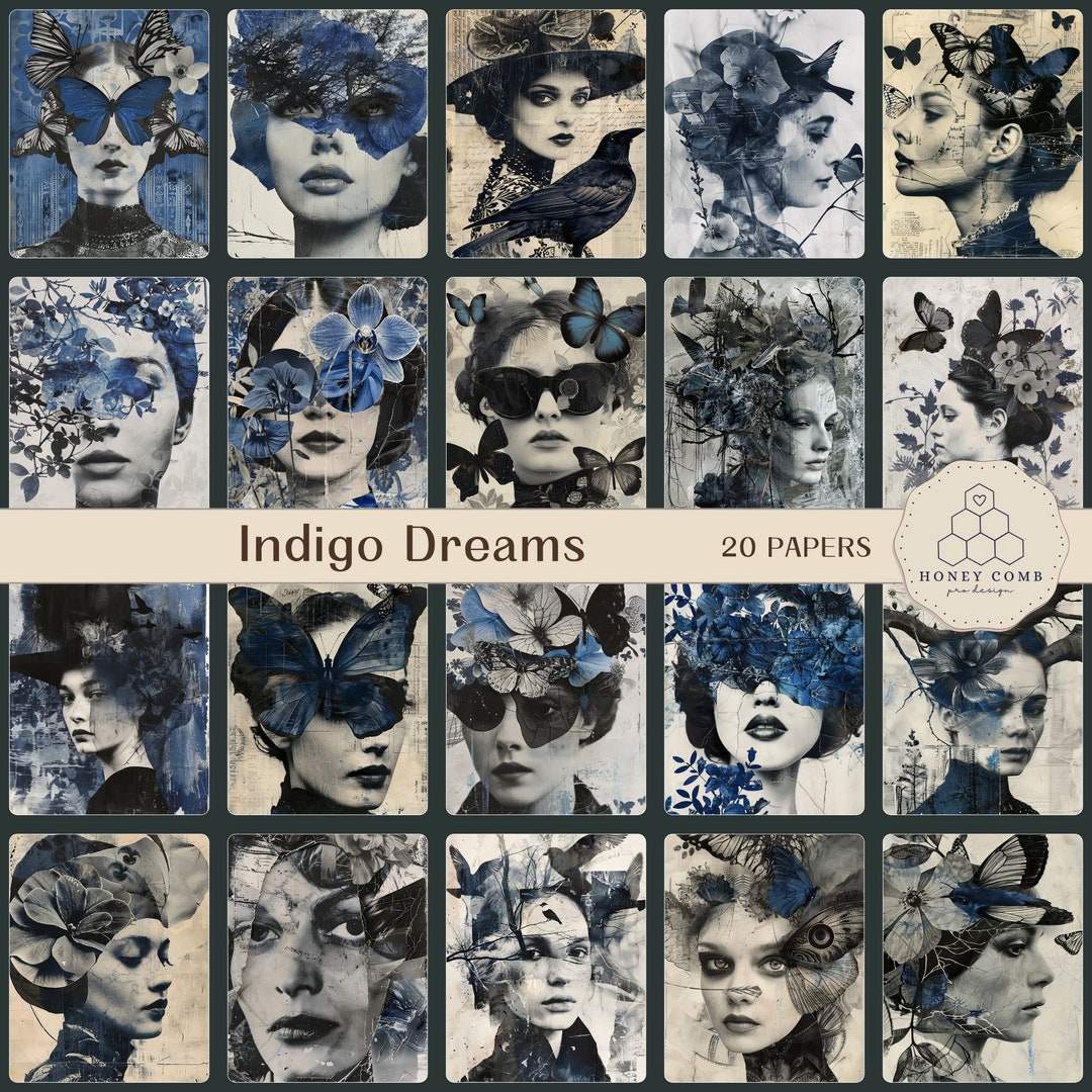 Indigo Dreams - 20 Portrait Papers, Digital Art, Scrapbooking, Junk ...
