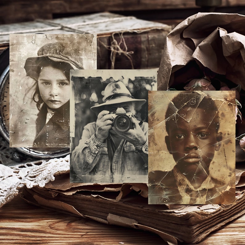 Set of 50 Tattered Vintage Photographs Distressed Artistic Photos for ...