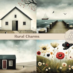 Rural Charms - Farmhouse and Coastal Illustrations – 20 Landscape ...