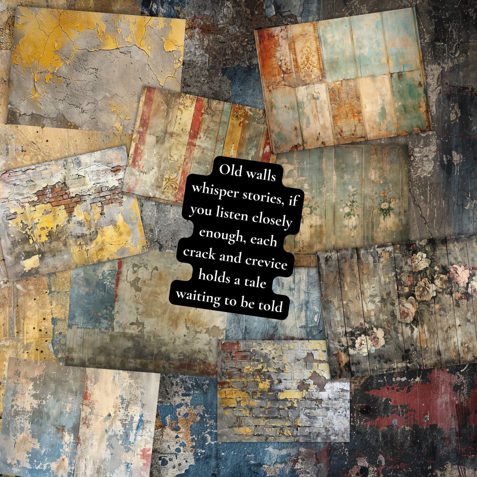 Vintage Walls, Distressed Textures for Junk Journals, Commercial Use ...