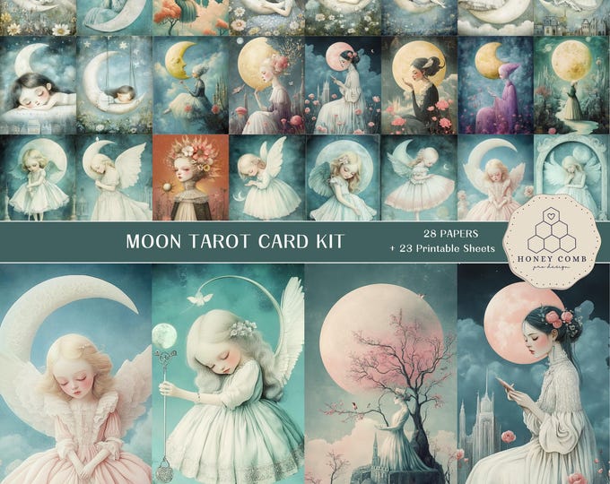 Moon Tarot Card Digital Kit – 42 Artistic Pastel Images for Luxurious ...