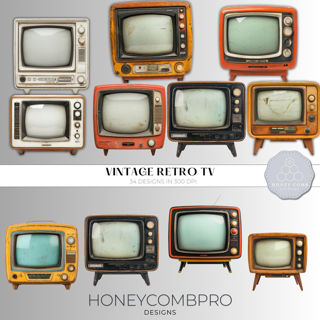 Retro Vintage Tvs Digital Art Kit - 34 High-quality Images & 28 ...