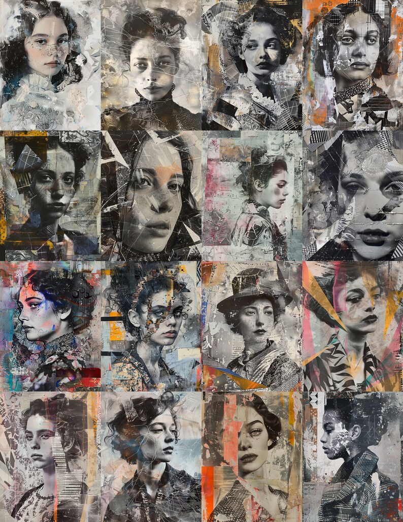 Silver Reflections 40 Mixed Media Collages of Women's Portraits, PNG ...