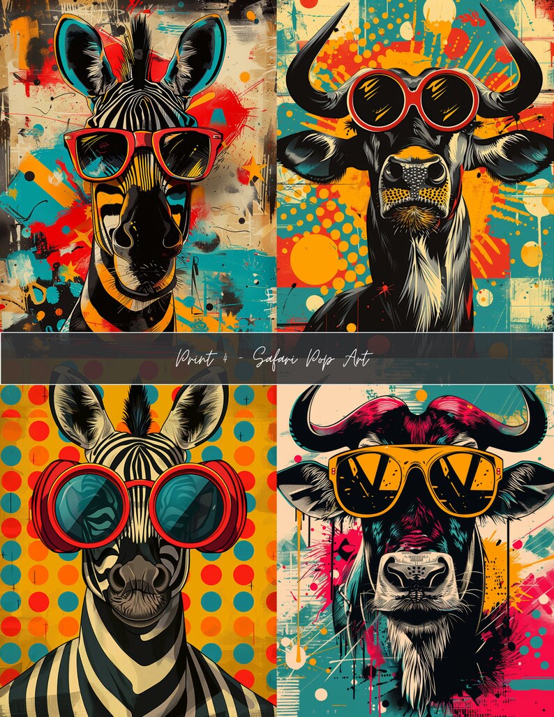 Safari Pop Art 20 Vibrant Animal Portrait Papers, Commercial Use, Junk ...