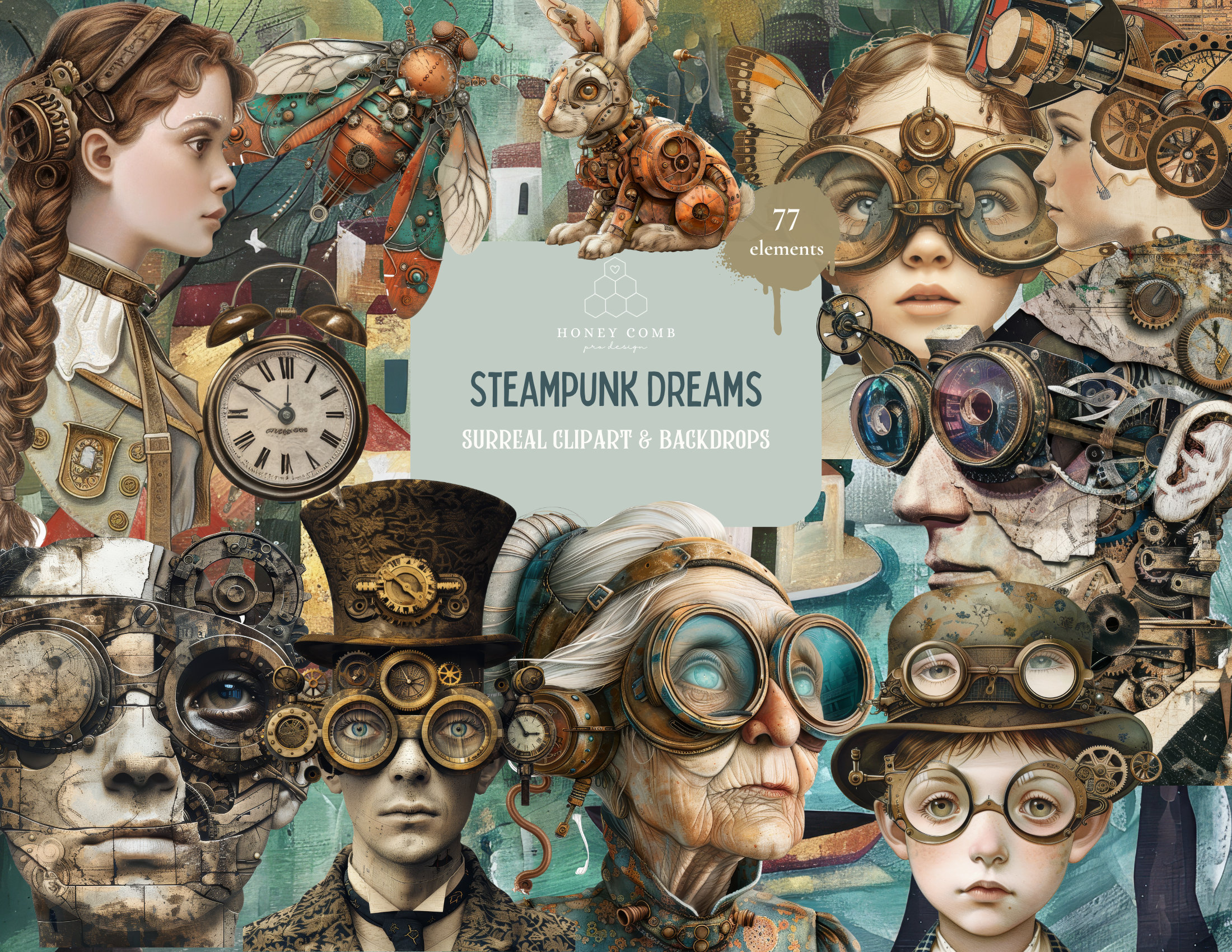 Steampunk Dreams - Vintage Steampunk Paper Kit, Junk Journal Bundle, 77 ...