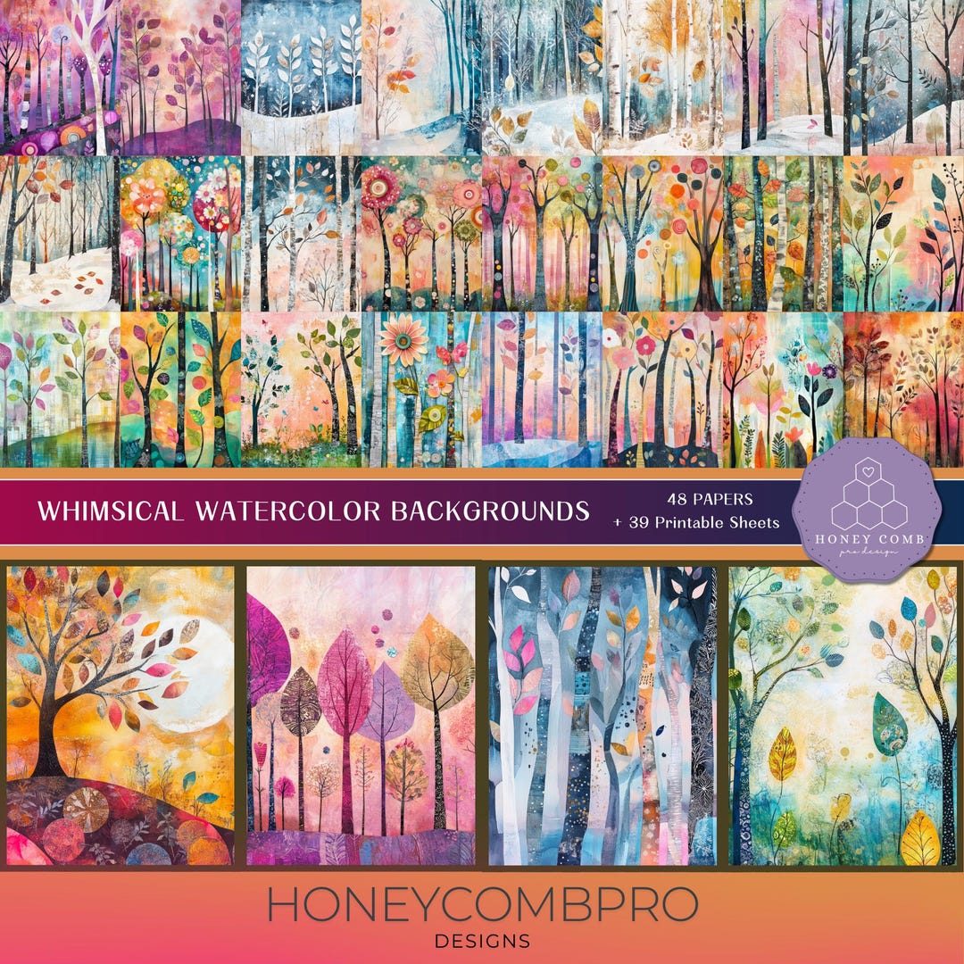 Whimsical Watercolor Backgrounds Kit // Autumn & Winter Textures ...