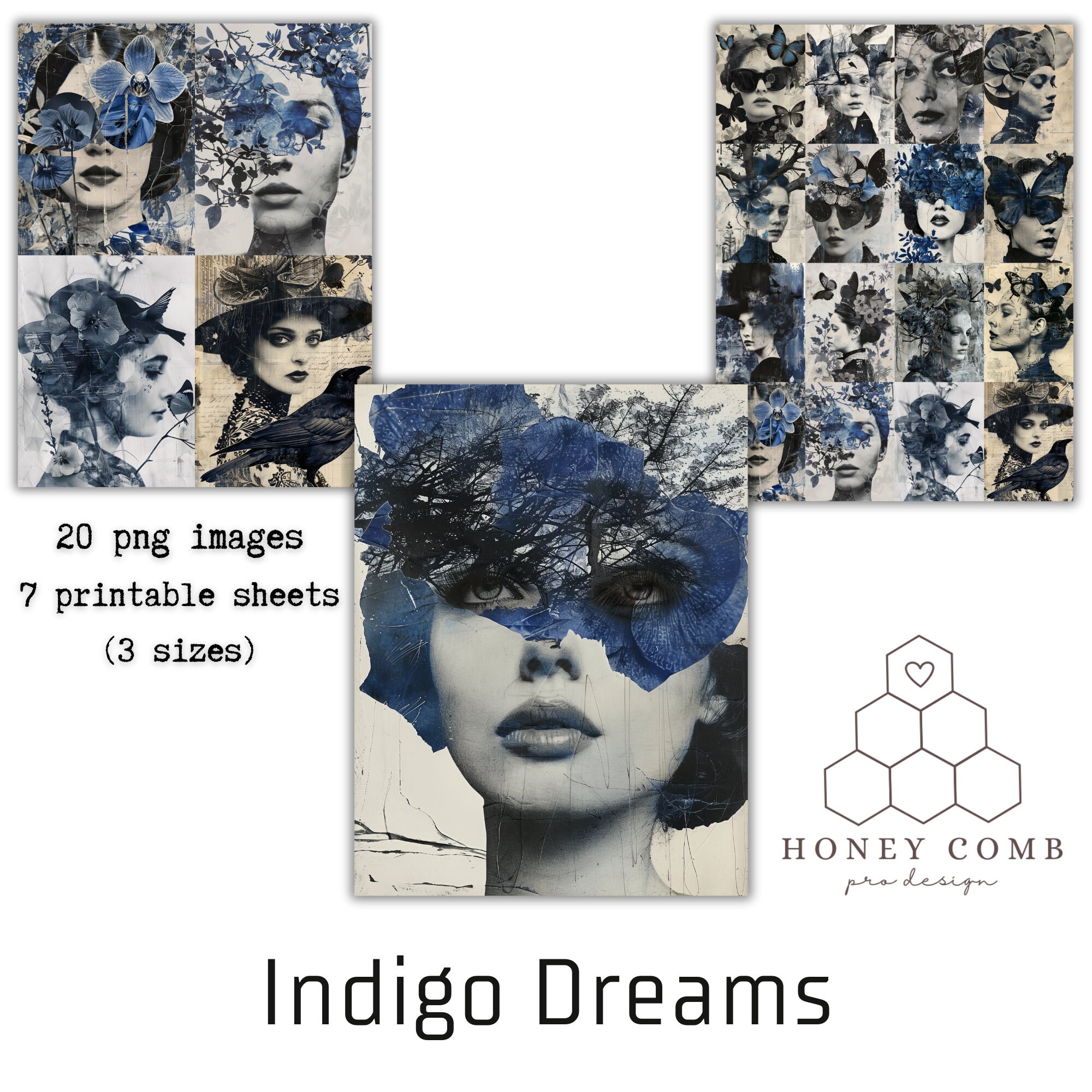 Indigo Dreams 20 Portrait Papers, Digital Art, Scrapbooking, Junk ...