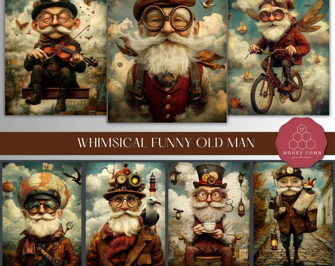 36 Whimsical Funny Old Man Printable Images, Adventures Grandpa, Paper ...