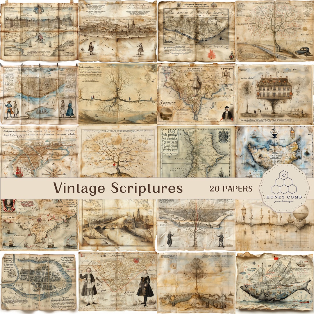 Vintage Scriptures Digital Papers Medieval Maps, Historical Cityscapes ...