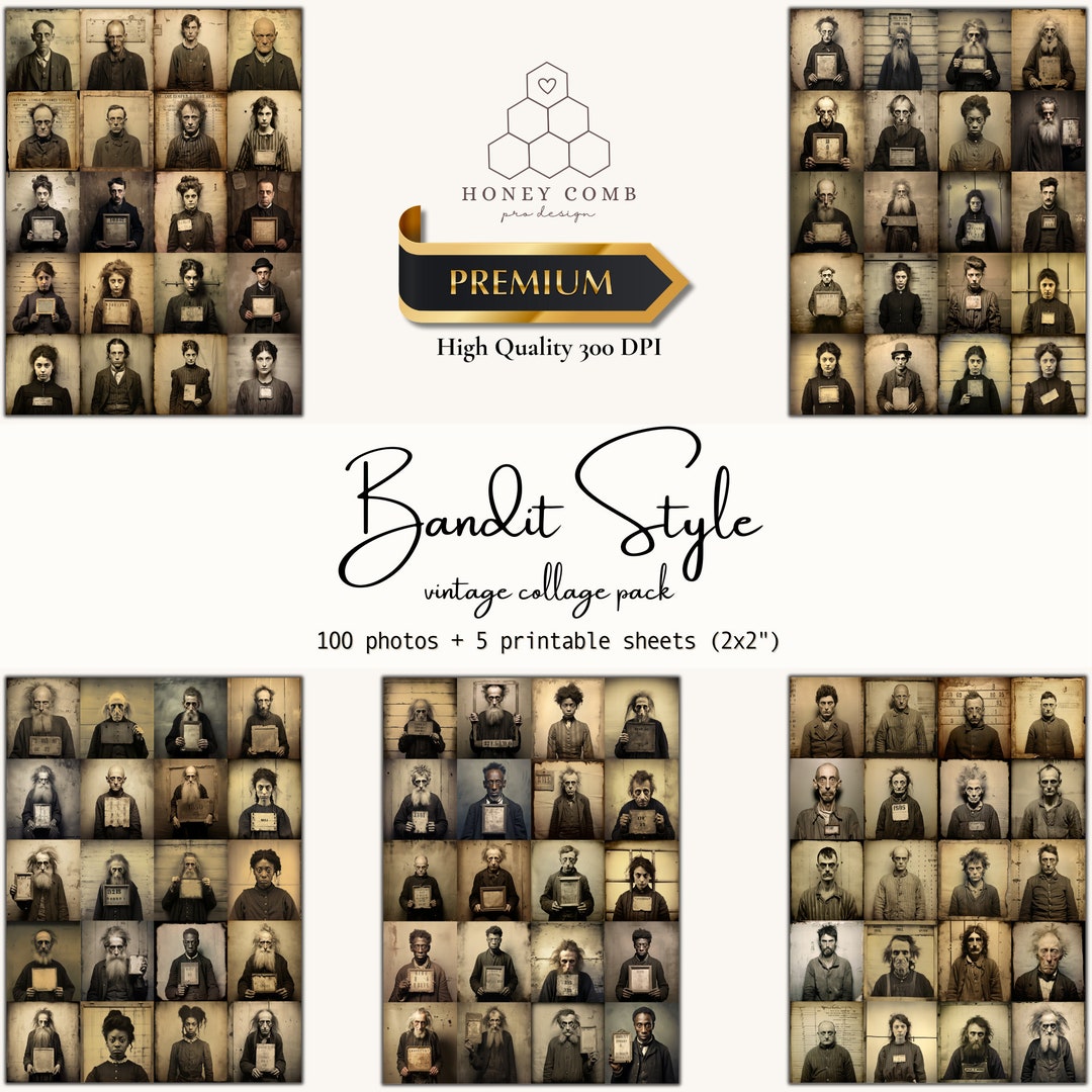 Bandit Style, 100 Printable Junk Journal Vintage Mugshots, 5 Printable ...